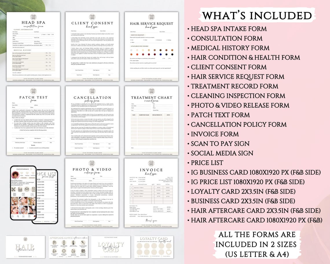 Head Spa Forms Bundle, Editable Japanese Head Spa Consent Forms, Beauty ...