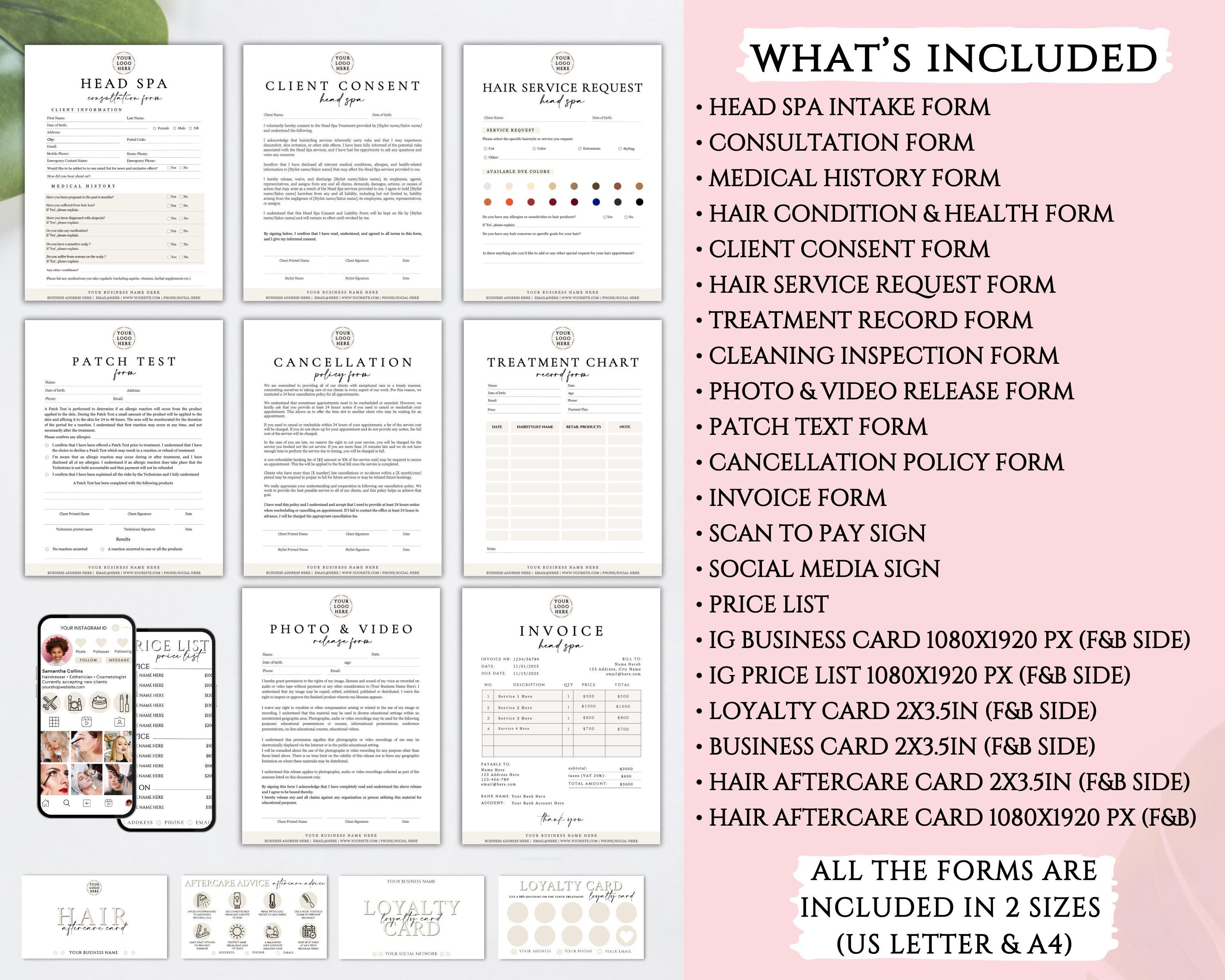 Head Spa Forms Bundle, Editable Japanese Head Spa Consent Forms, Beauty ...