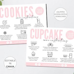 Bakery Business Care Cards Bundle, Editable Cake Care Card, Printable ...