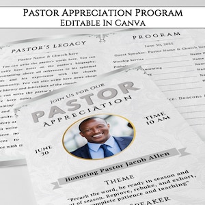 Pastor Appreciation Program Template, Editable Pastor Installation ...