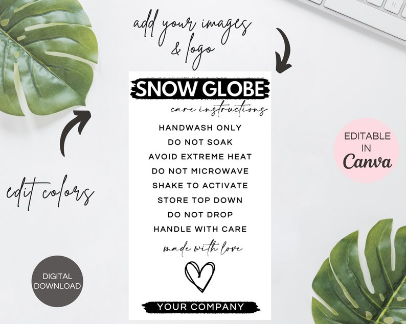 Snow Globe Care Card Canva Template Editable Snowglobe - Etsy