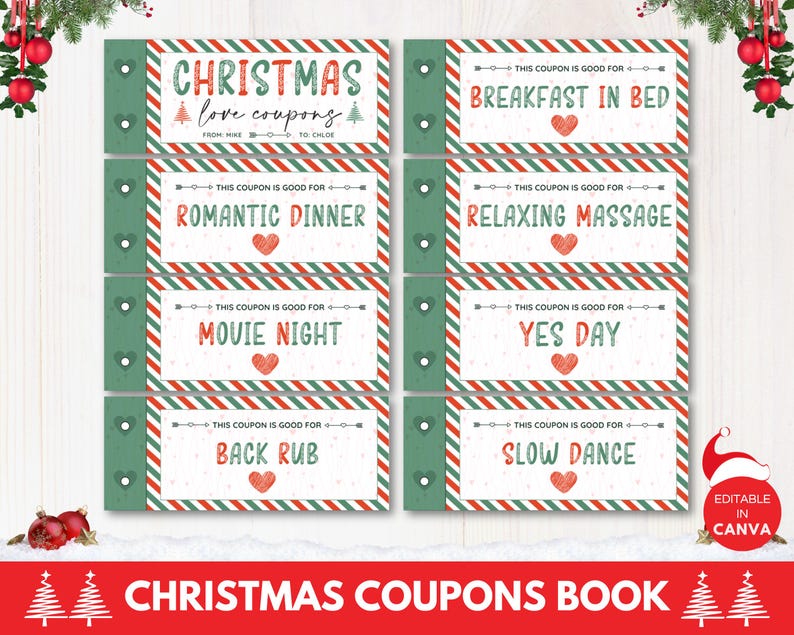 Christmas Love Coupon Book Template, Editable Christmas Coupons ...