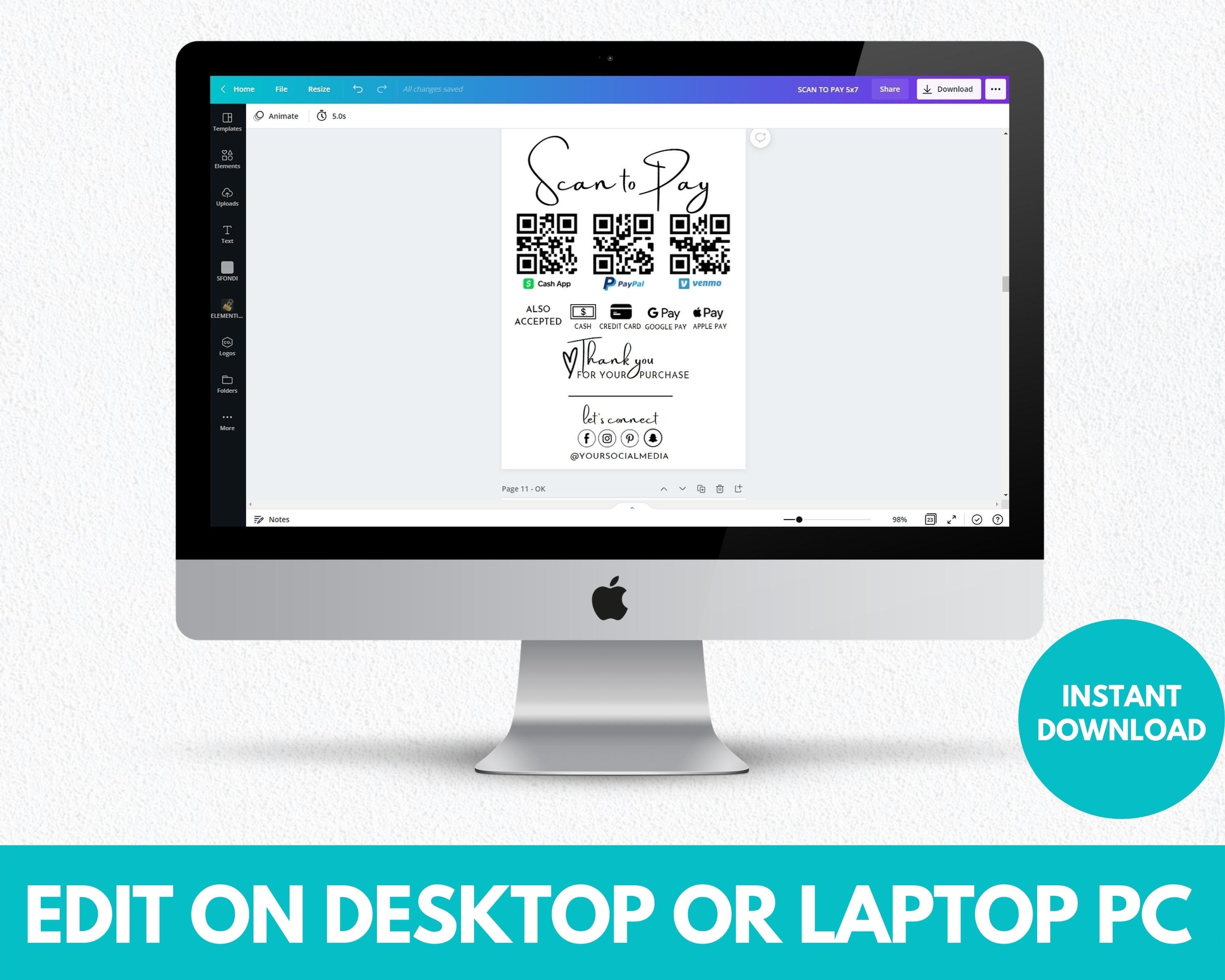 QR Code Sign Template Printable Scan to Pay Sign Editable - Etsy