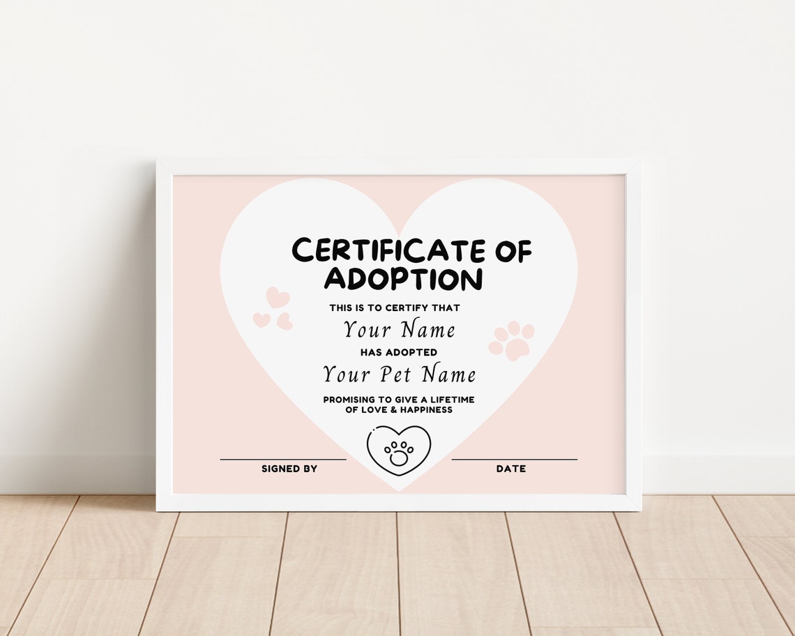 Pet Adoption Certificate Template Editable Certificate of | Etsy
