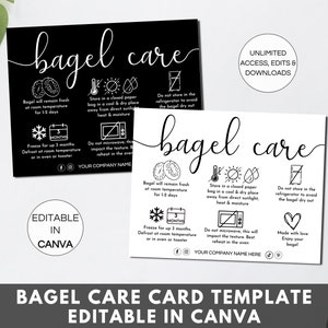 Bagel Care Card Template, Editable Bagel Care Instructions, Printable ...