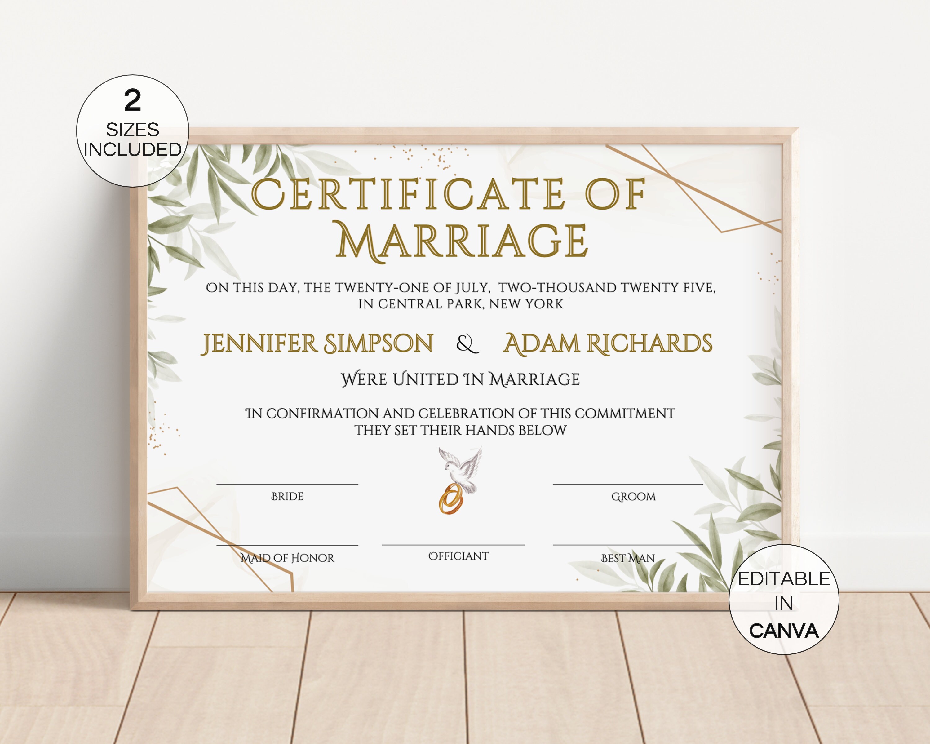 Marriage Certificate, Custom Printable Certificates of Marriage Wedding ...