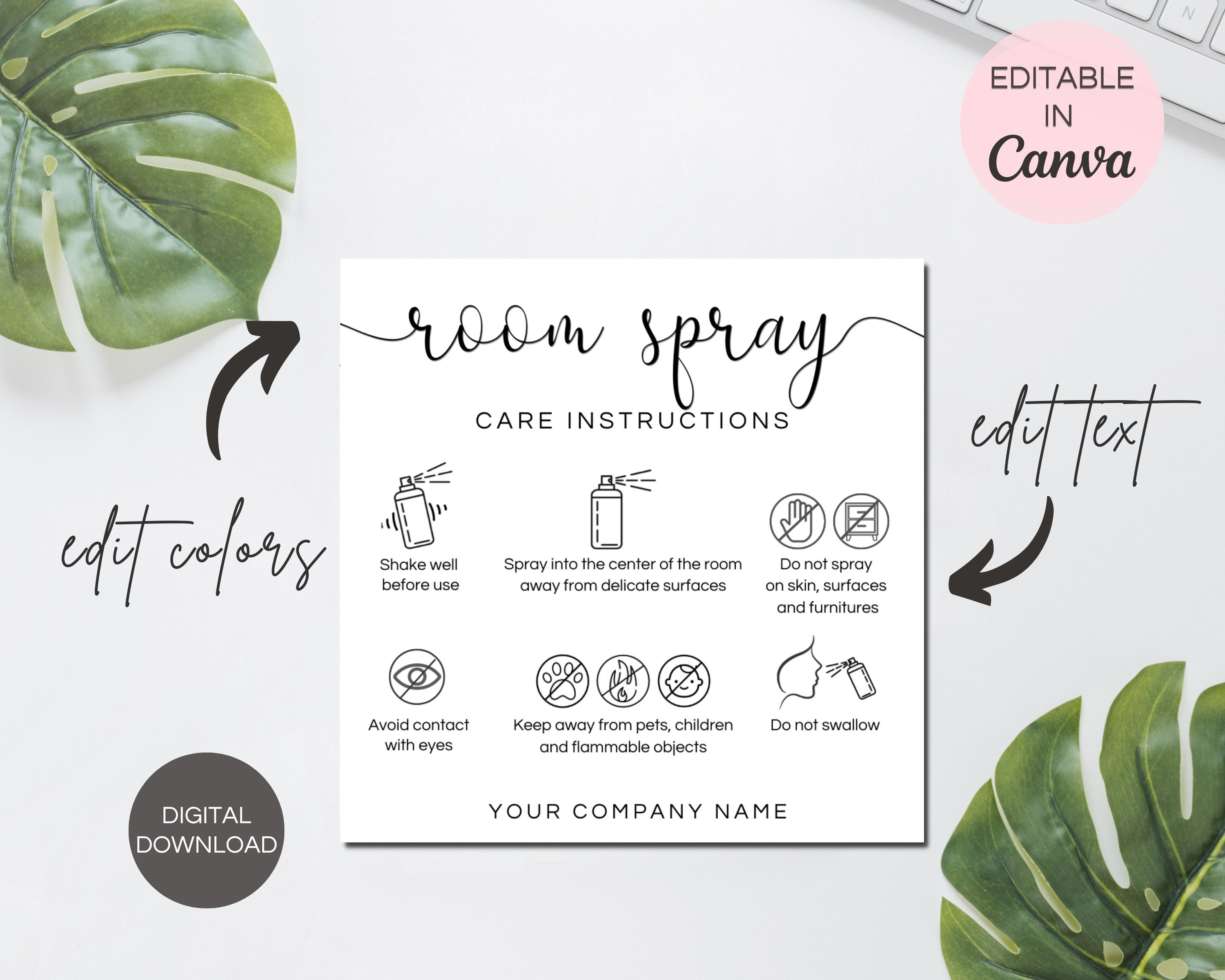 Room Spray Care Card Template Editable Room Spray Care - Etsy