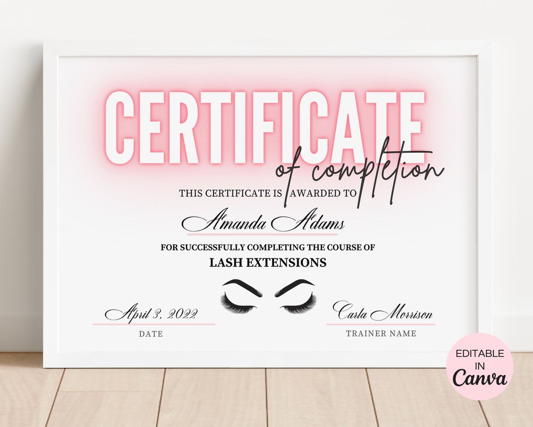Editable Certificate of Completion, Lash Certificate Template, Award ...