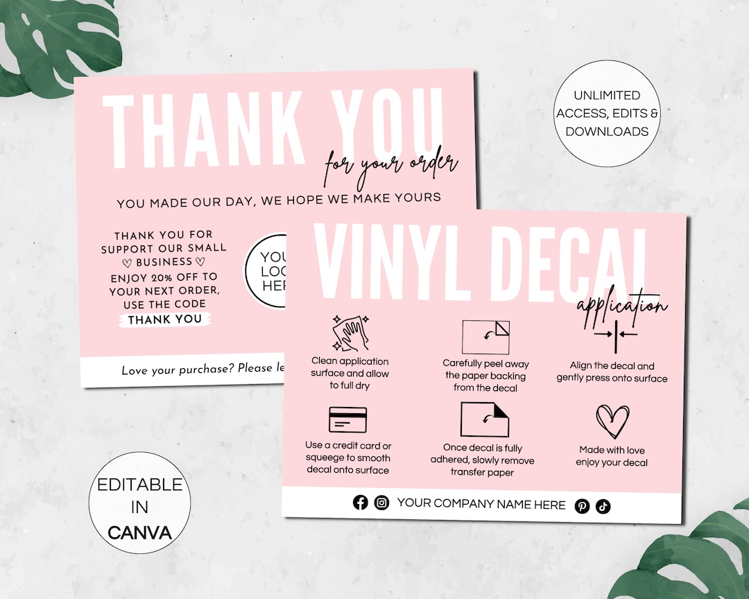 Vinyl Decal Care Card Template, Editable How to Apply Decal Care Card ...