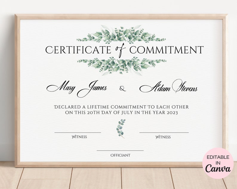 Certificate of Commitment Template Editable Commitment - Etsy