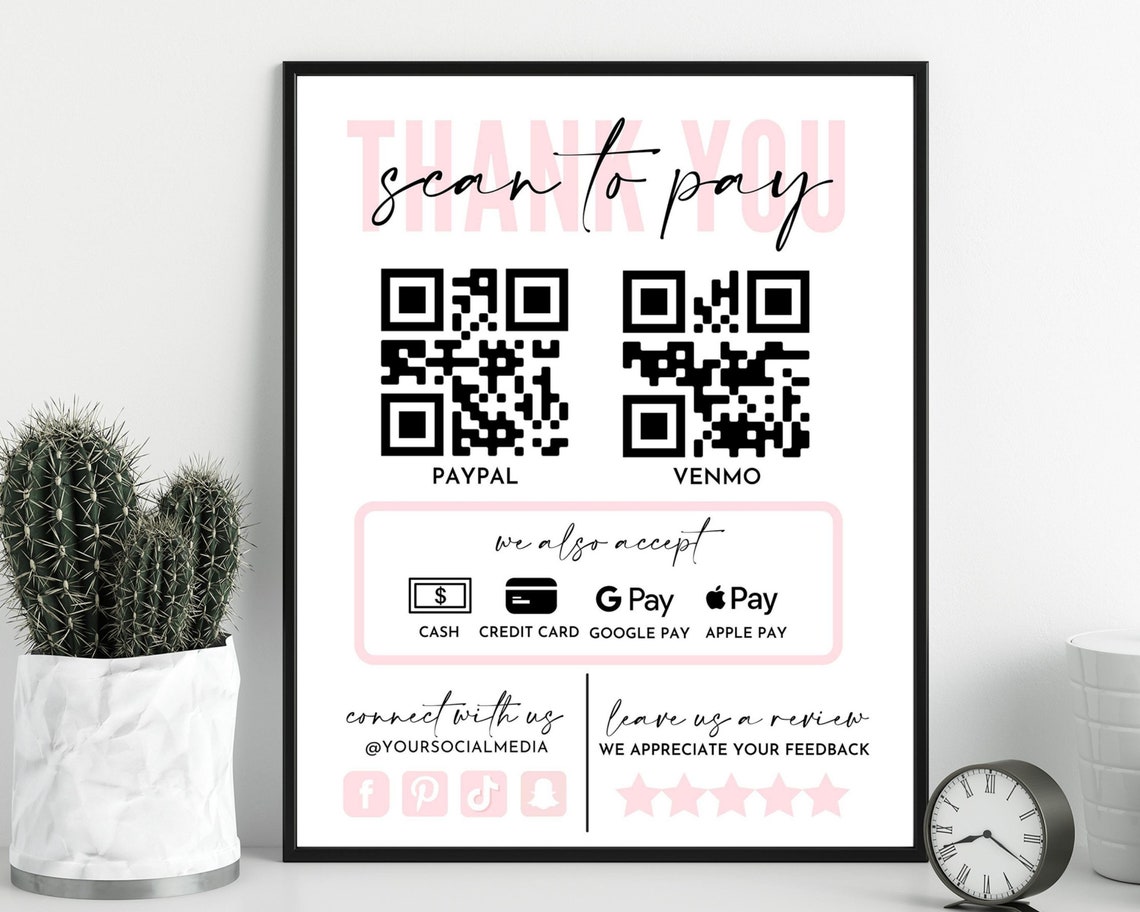 QR Code Sign Template Printable Scan to Pay Sign Editable - Etsy