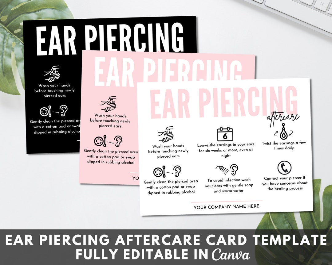 Editable Ear Piercing Aftercare Card Template, Printable Piercing Guide ...
