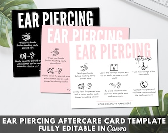Editable Ear Piercing Aftercare Card Canva Template, Printable Piercing ...