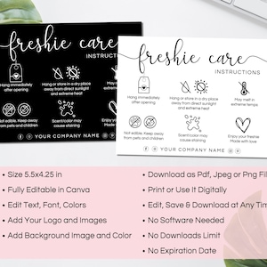 Editable Freshie Care Card Template, Printable Freshie Care ...