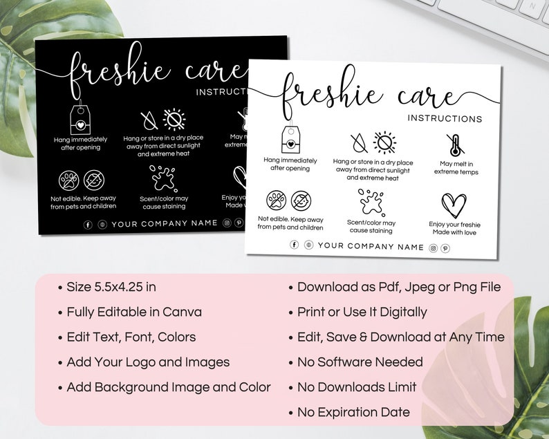 Freshie Care Card, Printable Freshie Instructions Cards, Editable Canva ...