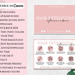 Editable Hair Extensions Aftercare Card, Printable Hair Extension Care ...