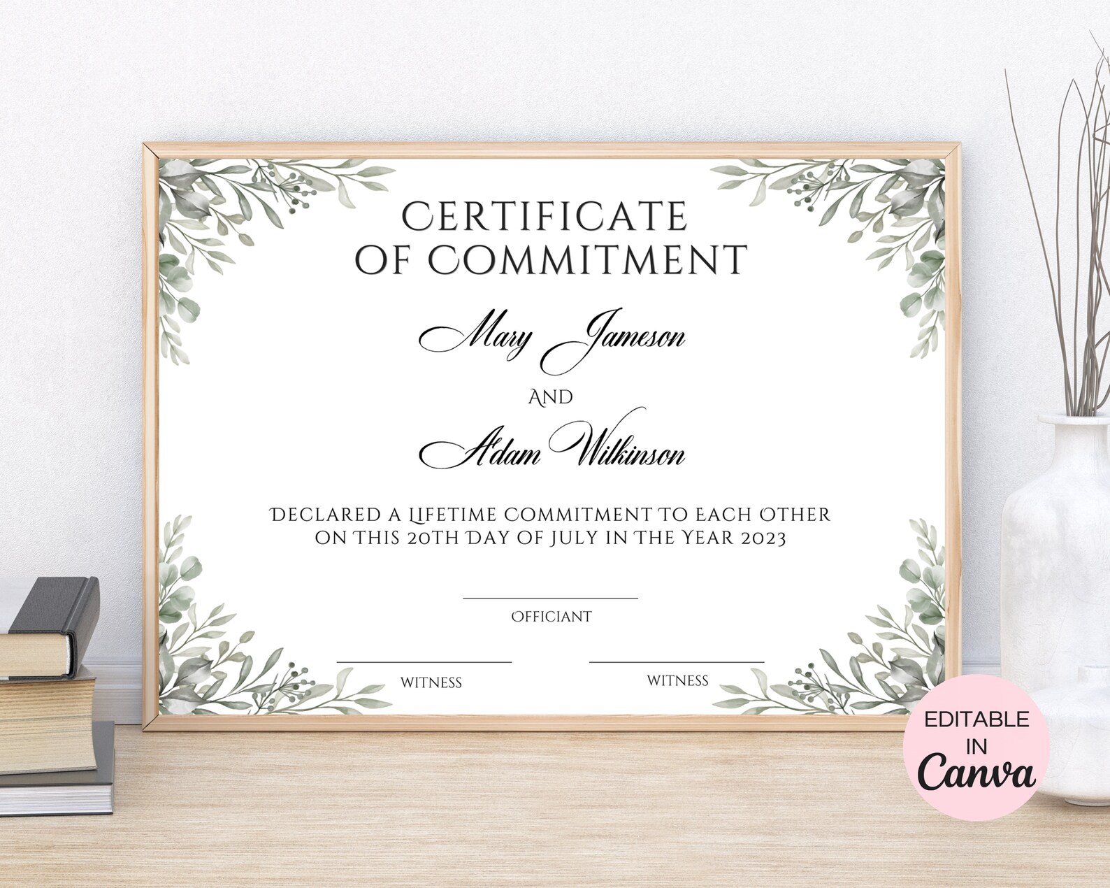 Certificate of Commitment, Printable Greenery Commitment Certificates ...