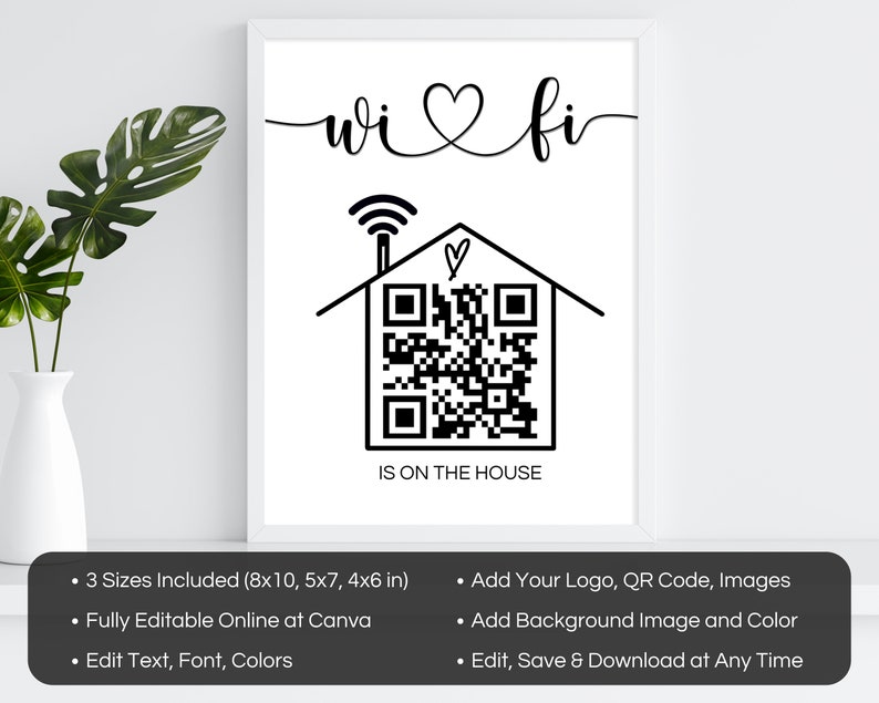 Wifi Sign QR Code Printable Editable Wifi Password Sign Wifi - Etsy