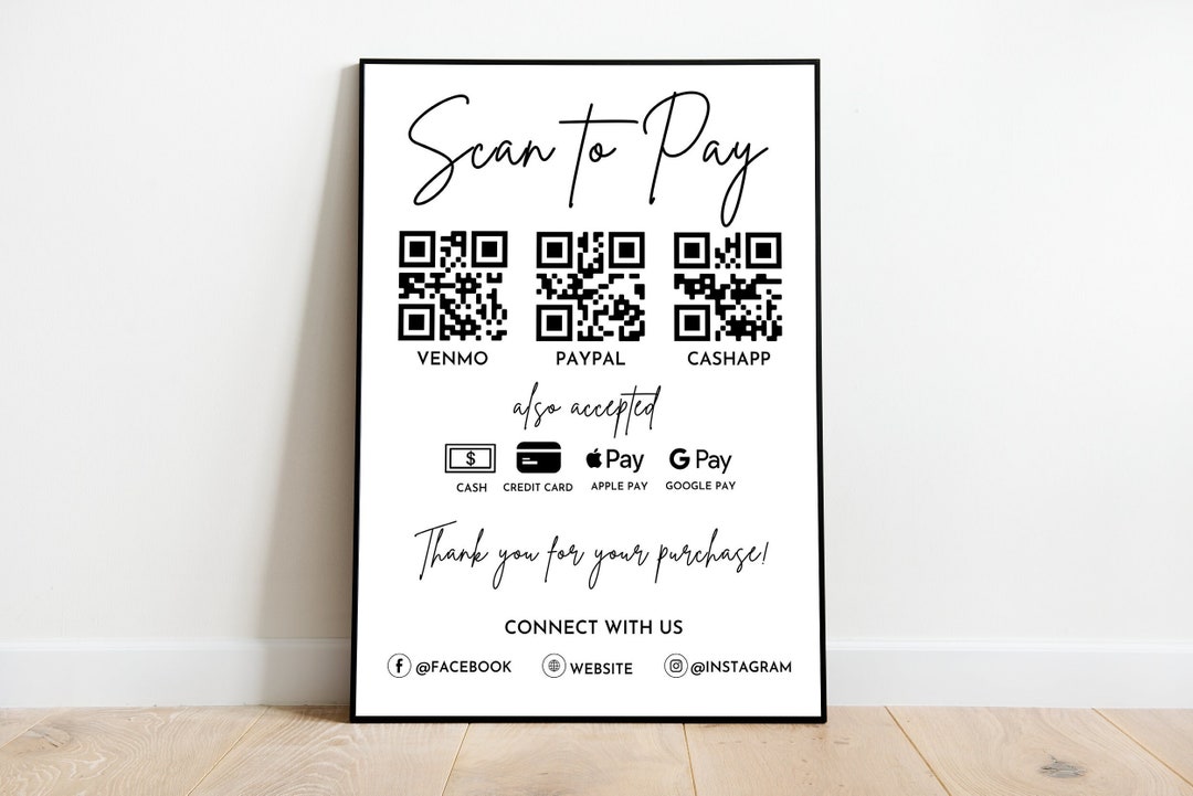 Scan to Pay Sign Template, Editable QR Code Sign, Printable Scan and ...