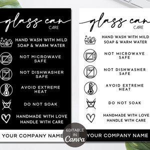 Glass Can Care Card Template, Editable Glass Cup Care Instructions ...