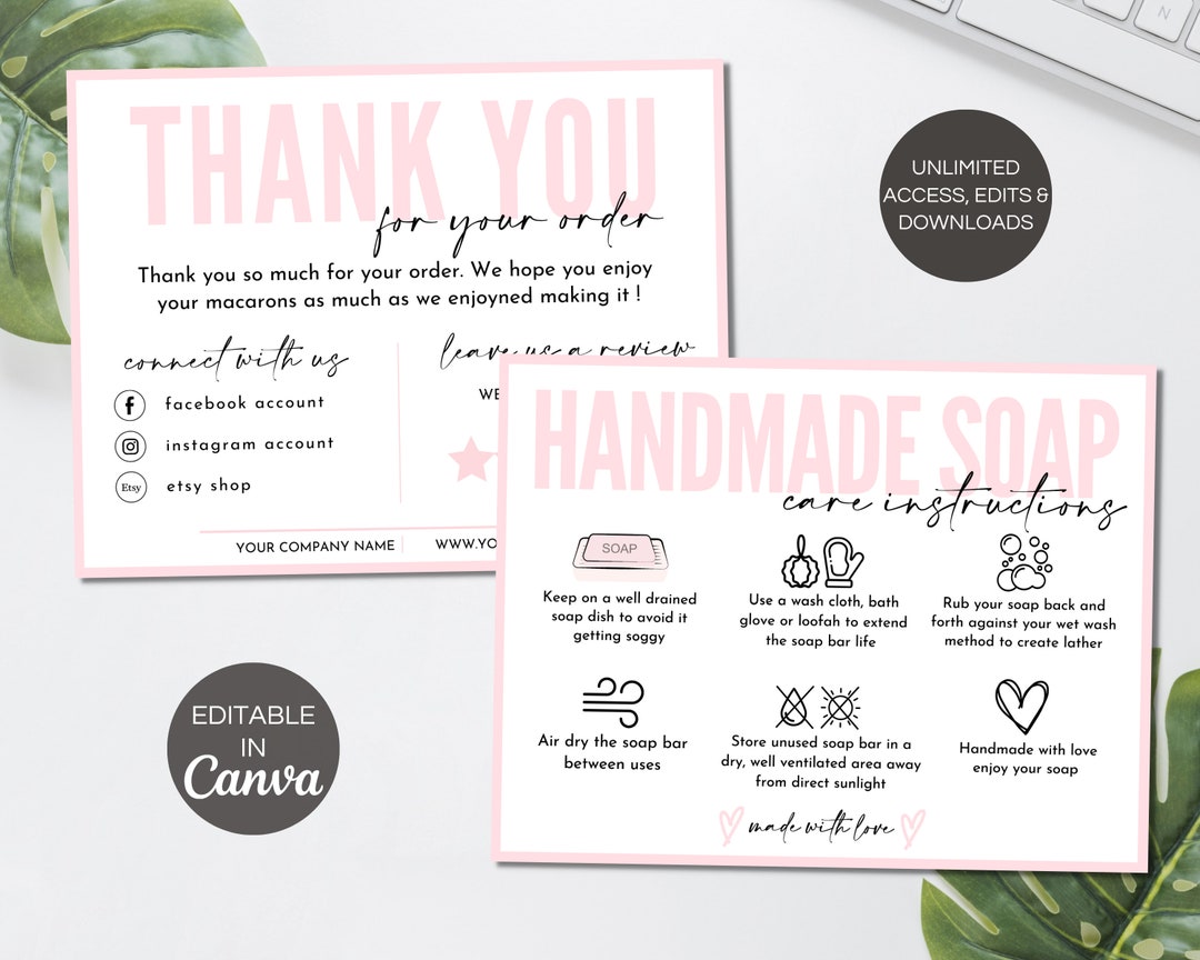 Handmade Soap Care Card Template, Editable Soap Care Cards, Printable ...
