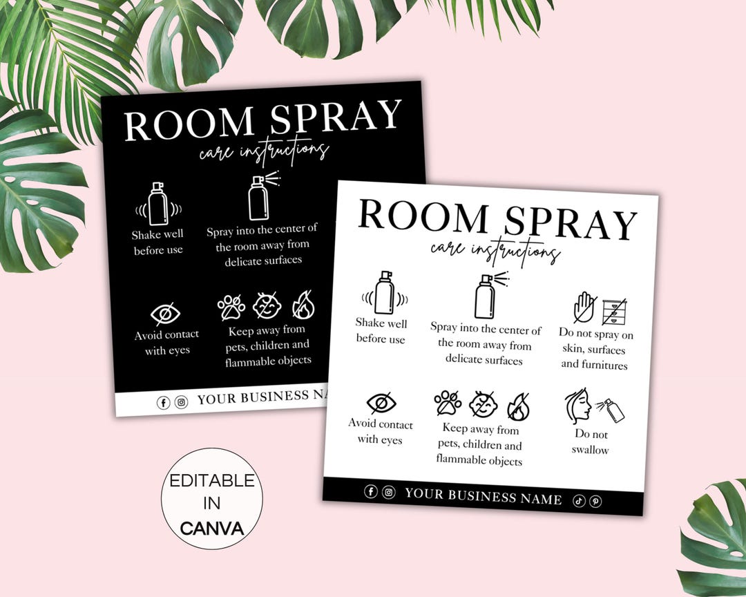 Room Spray Care Card Template, Editable Room Spray Care Instructions ...