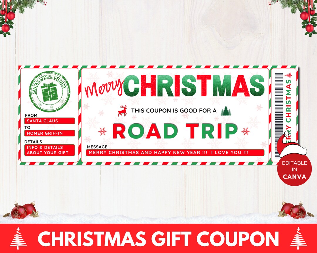 Christmas Road Trip Voucher Road Trip Christmas Gift Coupon - Etsy