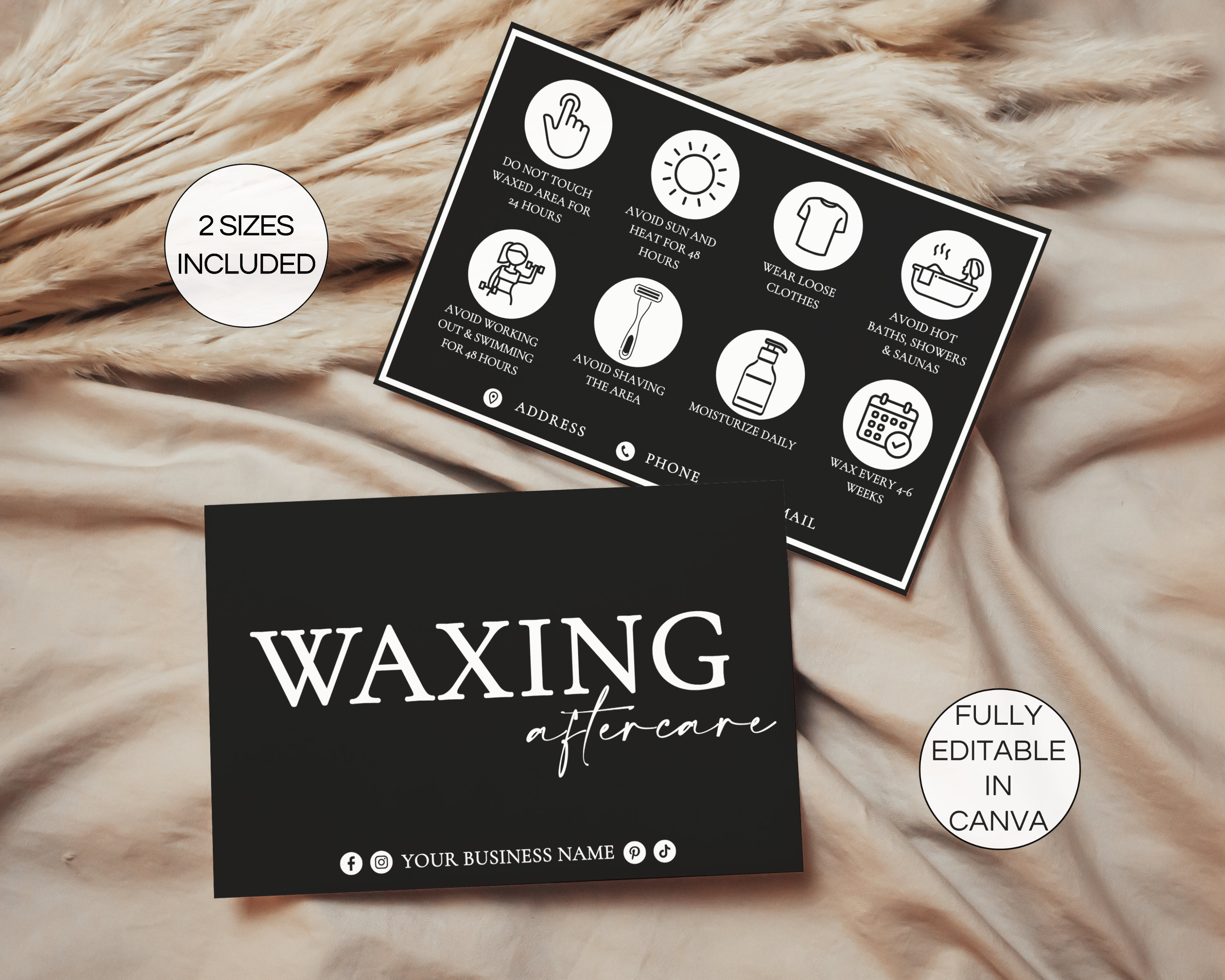 Waxing Aftercare Card, Printable Hair Wax Care Cards, Editable Canva ...