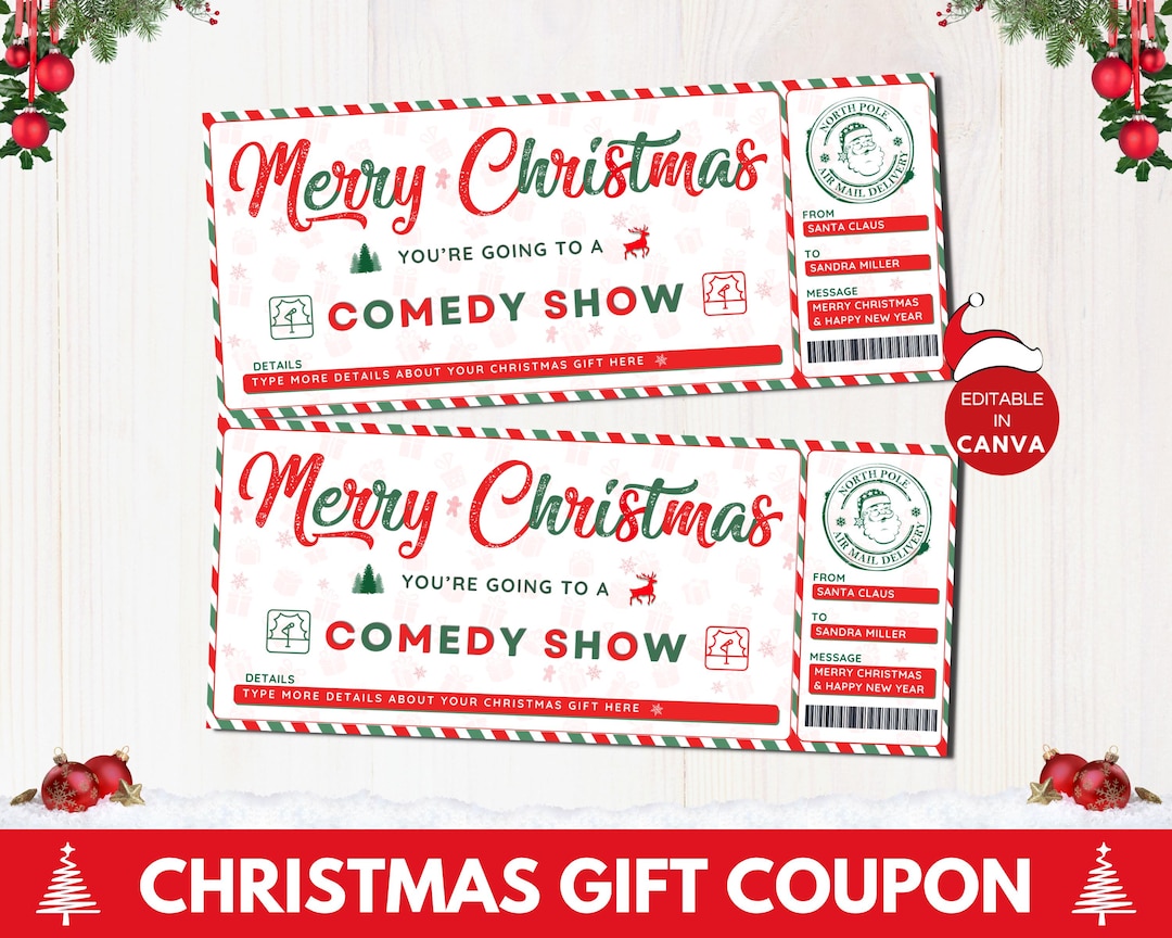 Editable Christmas Comedy Show Ticket Template, Xmas Comedy Show Gift ...