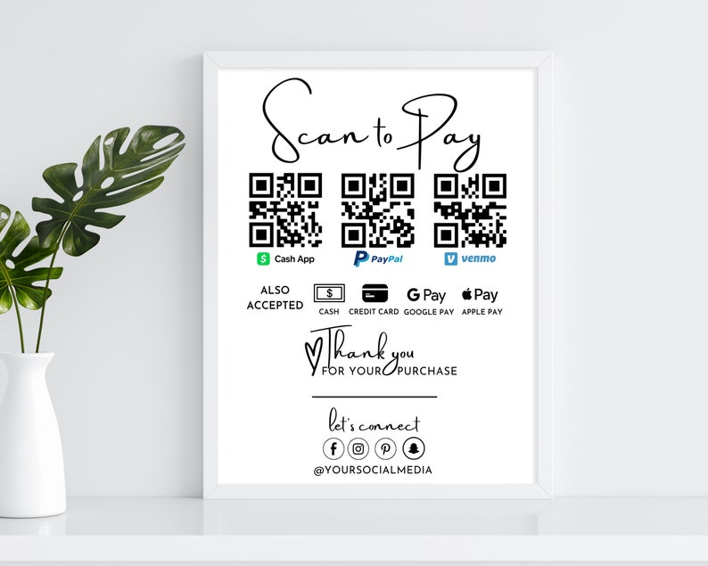 QR Code Sign Template Printable Scan to Pay Sign Editable | Etsy