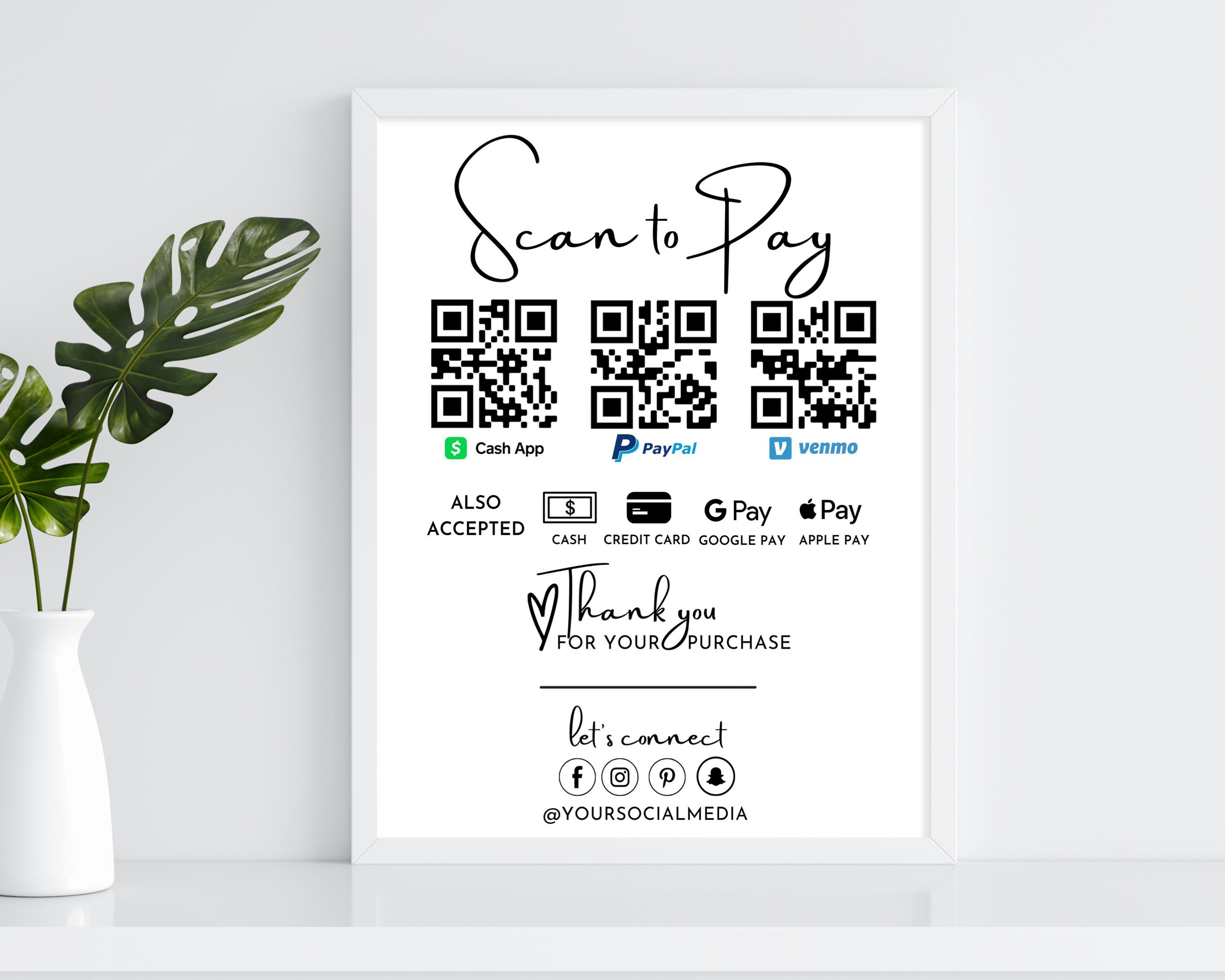 QR Code Sign Template Printable Scan to Pay Sign Editable - Etsy
