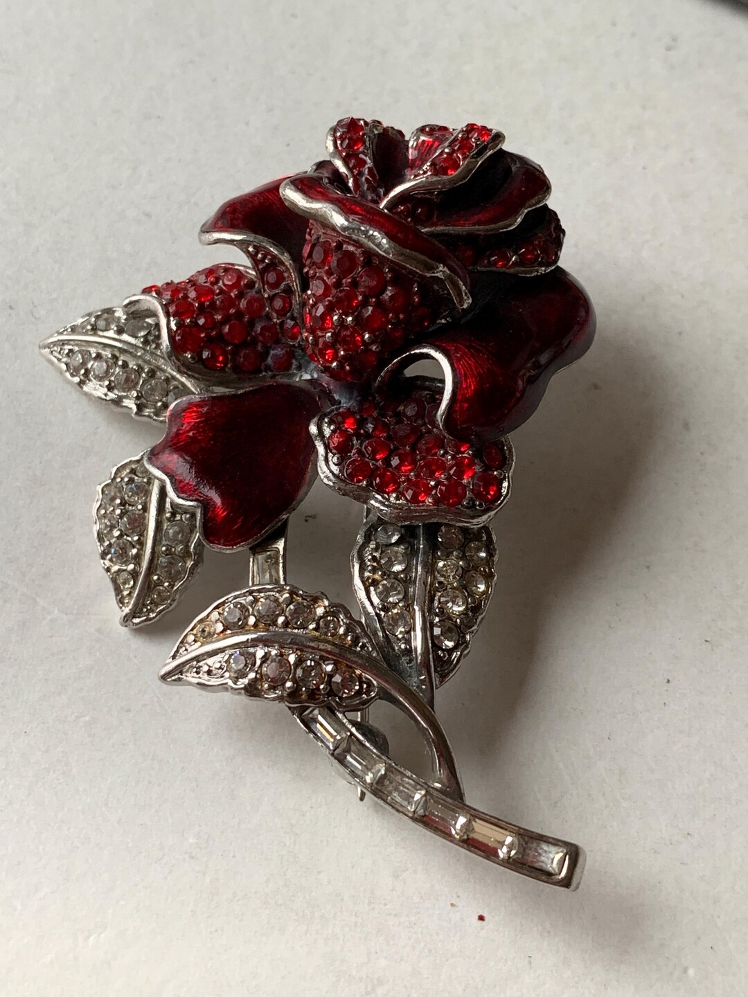 Vintage Nancy Reagan Silvertone Red Rose Glamour Brooch by Nolan Miller ...