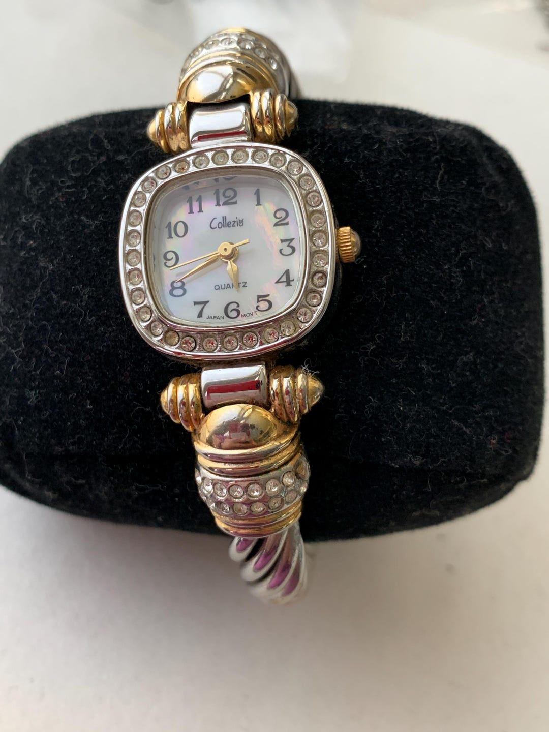 Collezio Two Toned Hinged Rhinestone Cuff Watch - Etsy