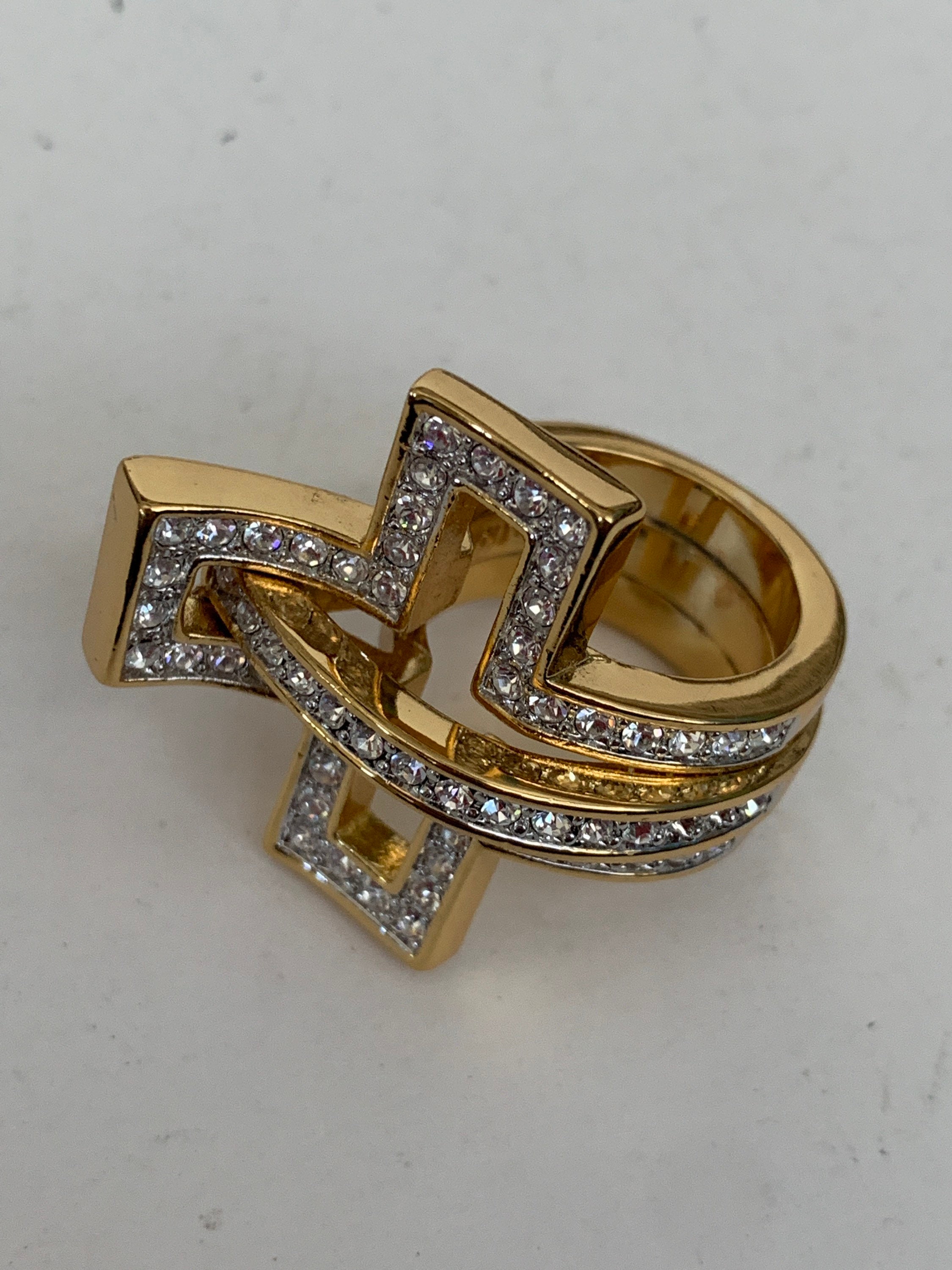 Vintage China PJM Gold and Rhinestone Statement Ring - Size 7 - Etsy