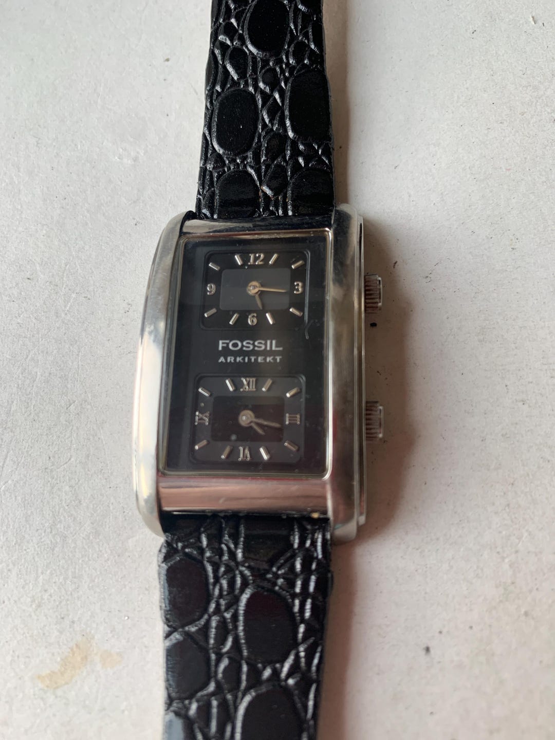 Rare Fossil Arkitekt Silvertone Dual Time Quartz Watch - Etsy