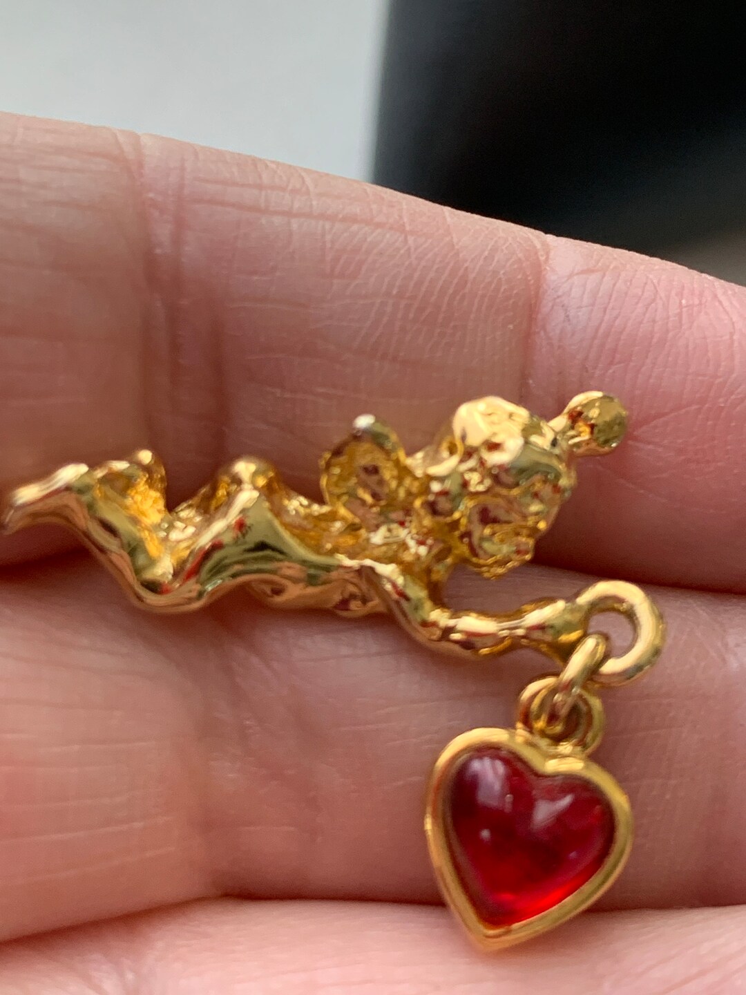 Vintage Angel With Red Dangle Heart Lapel Pin - Etsy