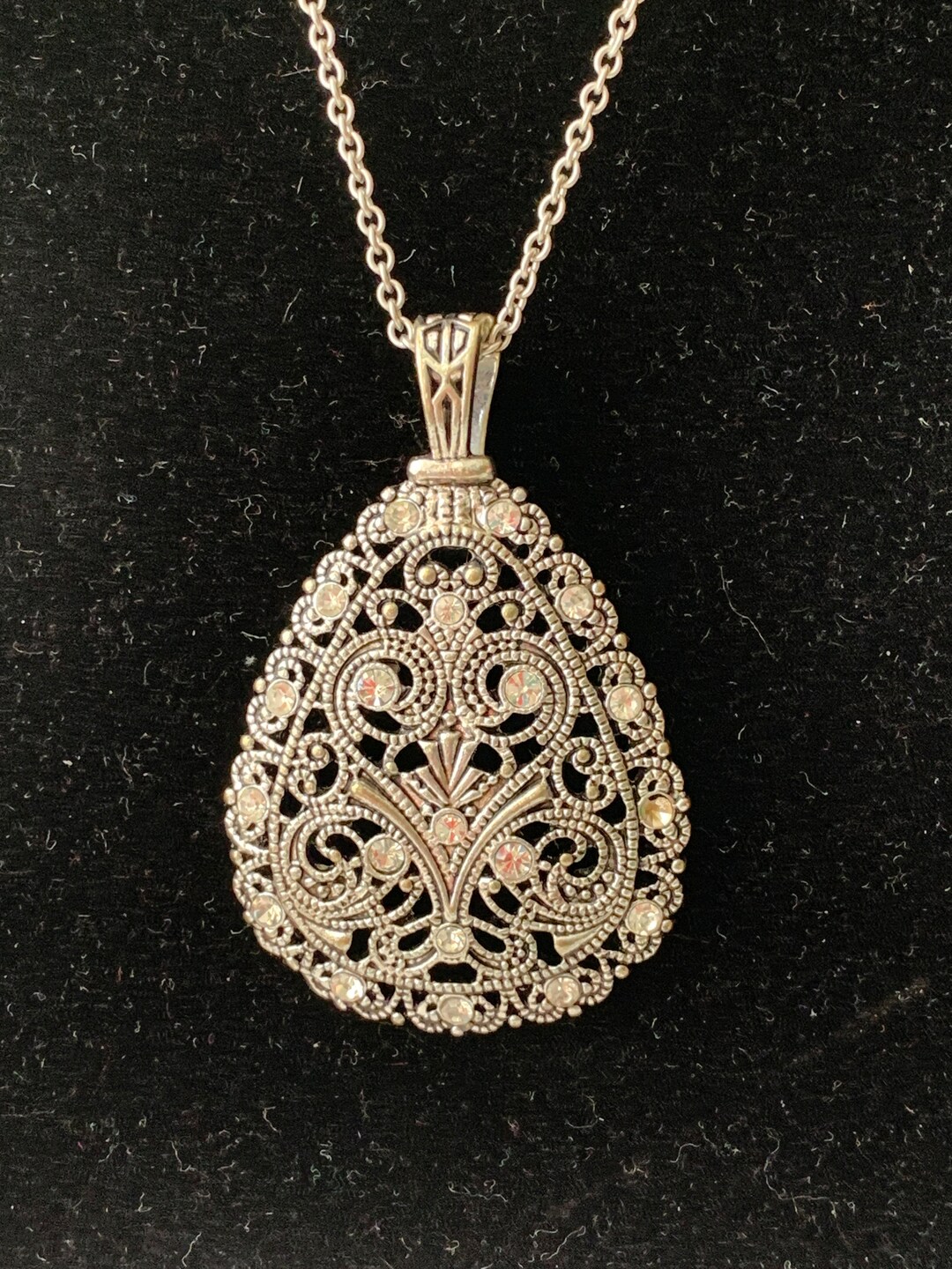 Vintage Large Tear Drop Filigree Silvertone Marcasite Necklace - Etsy