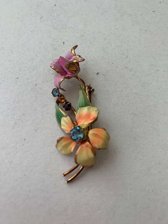 Vintage Colorful Enamel Brooch Pin 1970's - Gem