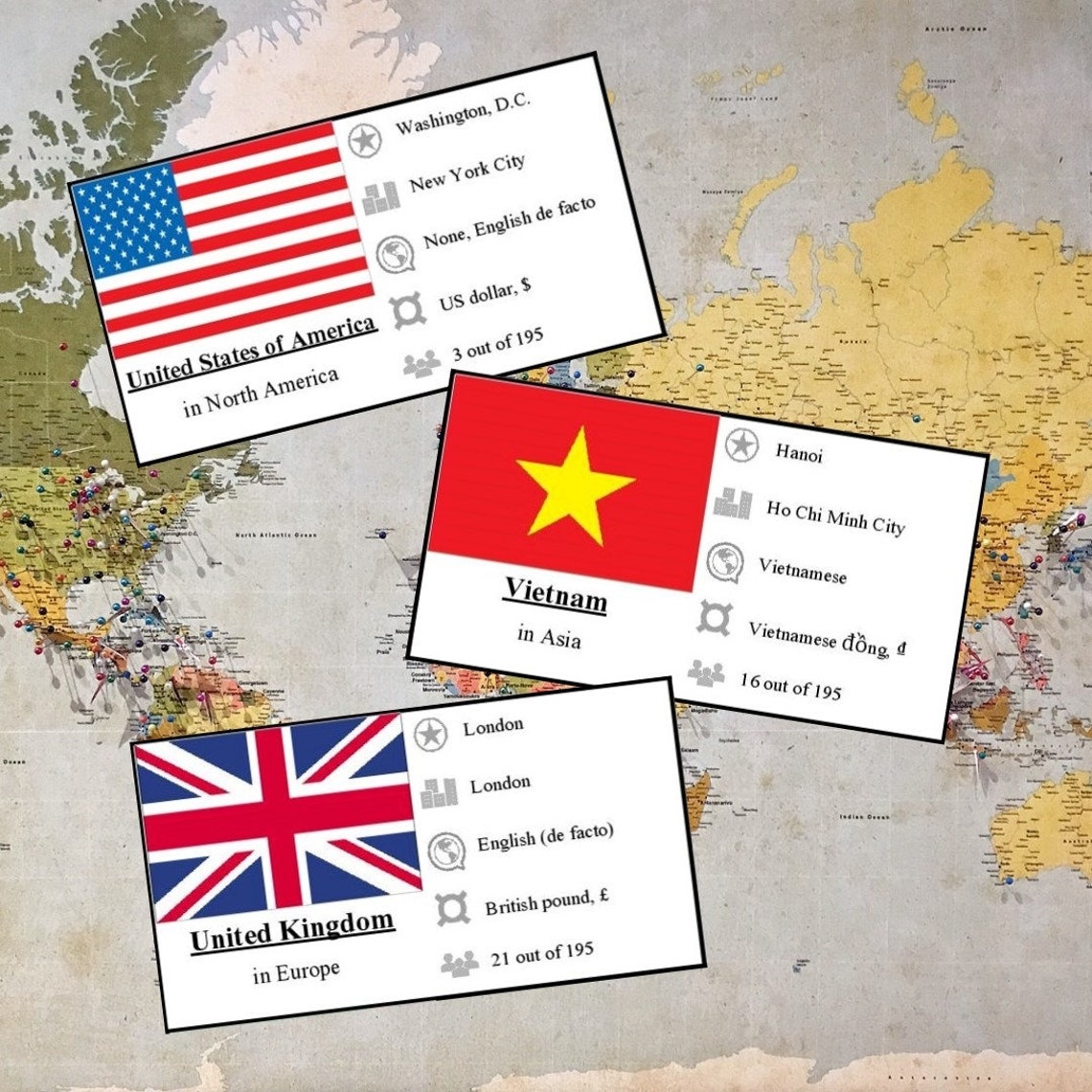 Learn the Countries: Print Flash Cards to Study and Memorize Capitals ...