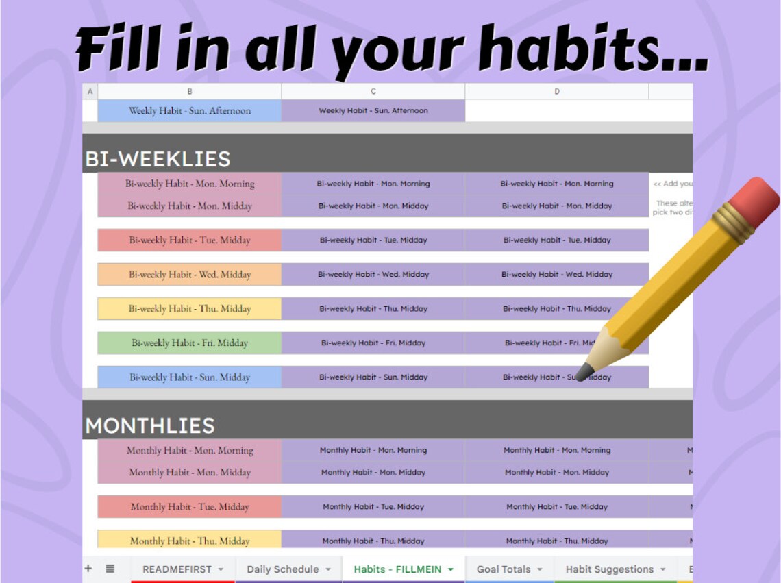 100 Habits Template for Google Sheets | Daily Tracker & Schedule ...