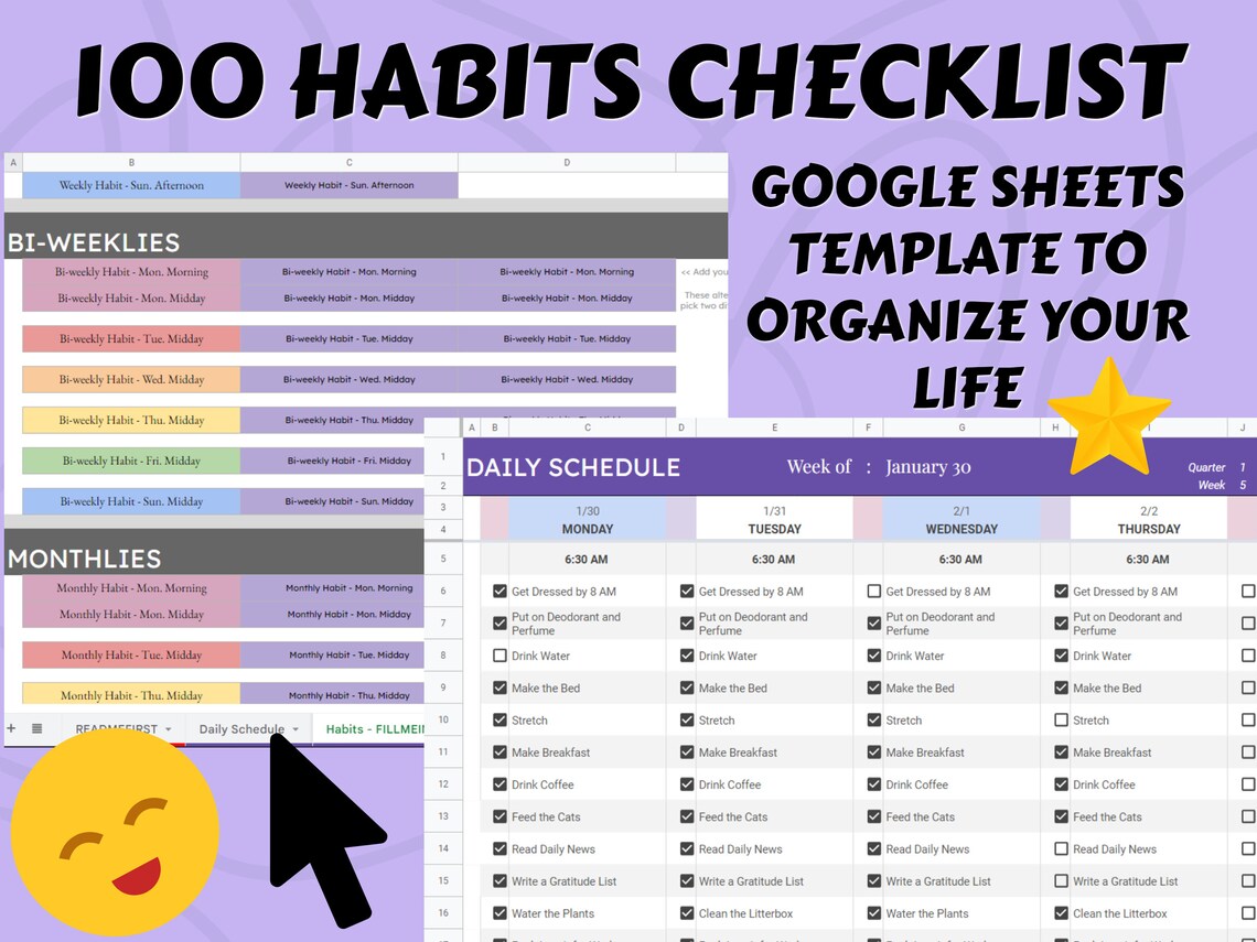 100 Habits Template for Google Sheets | Daily Tracker & Schedule ...