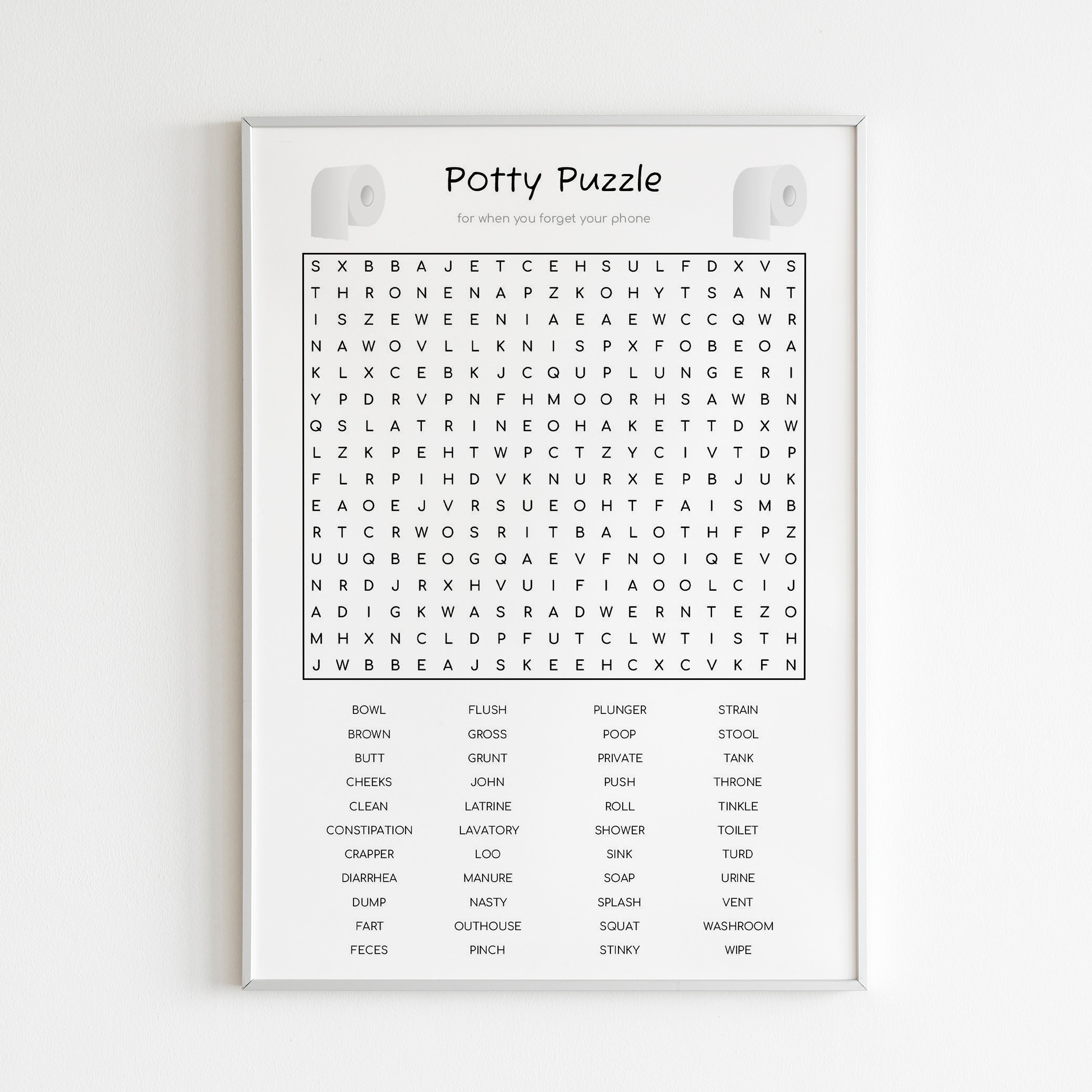 Funny Word Search Puzzle, Potty Word Game, Funny Bathroom Art, Forgot ...