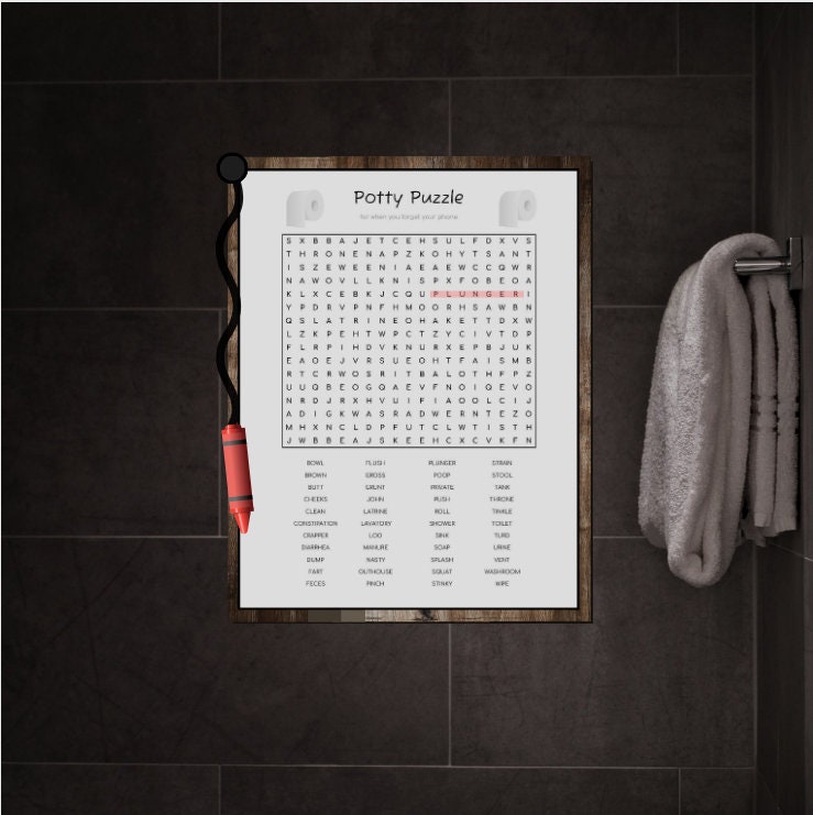 Funny Word Search Puzzle, Potty Word Game, Funny Bathroom Art, Forgot ...