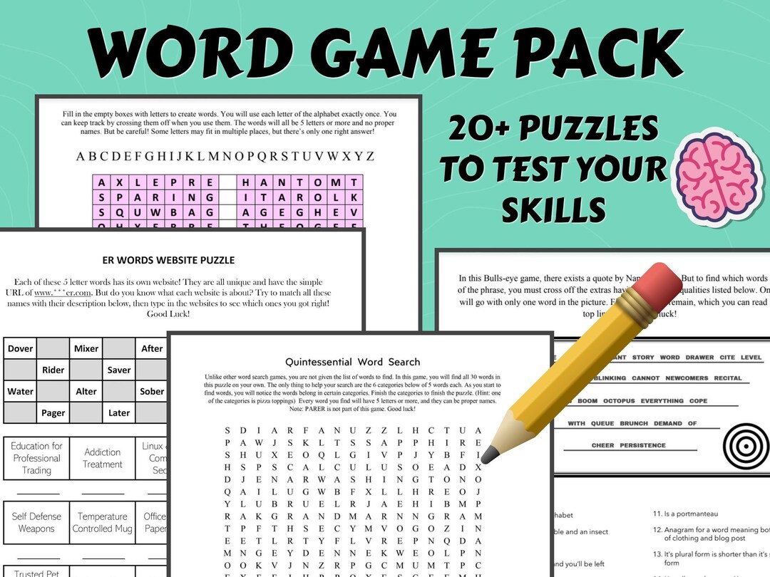 Word Game Puzzle Pack | 20+ Games, Crosswords, Word Search (PDF ...