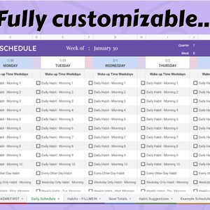 100 Habits Template for Google Sheets | Daily Tracker & Schedule ...