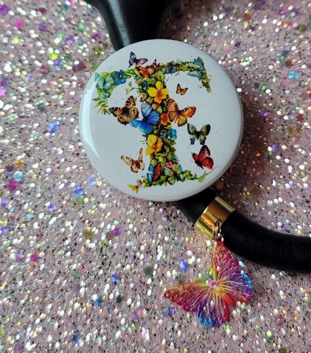 Large & Small Butterfly INITIALS Stethoscope Charm/badge BEAUTIFUL ...