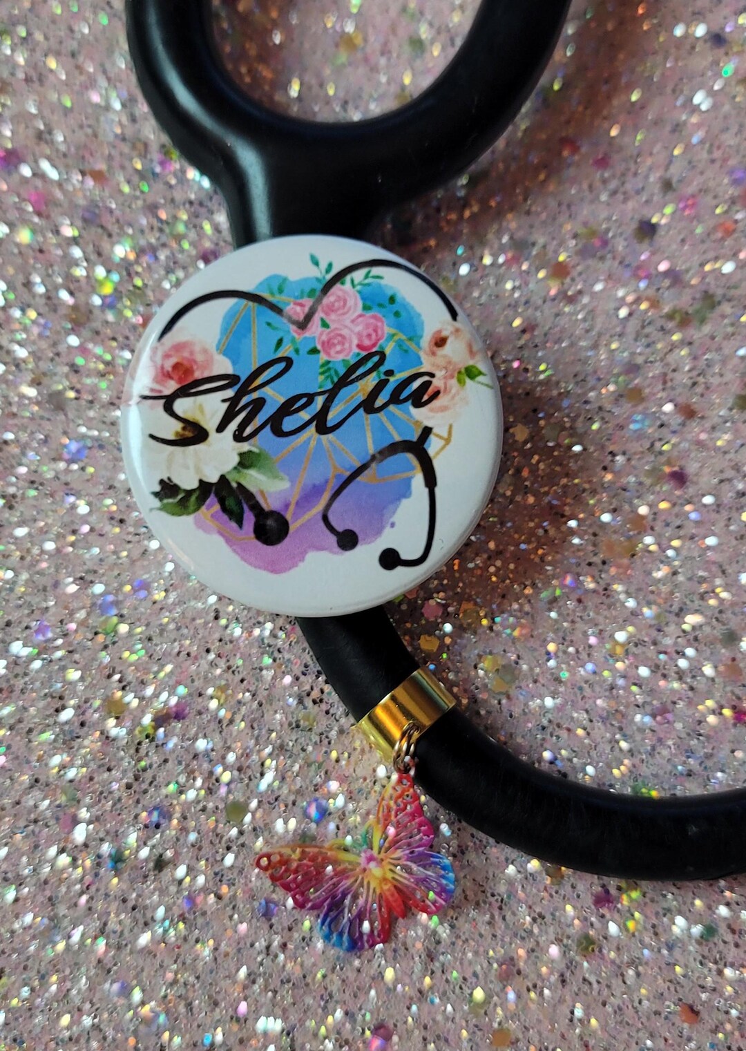 Large & Small Butterfly INITIALS Stethoscope Charm/badge BEAUTIFUL ...