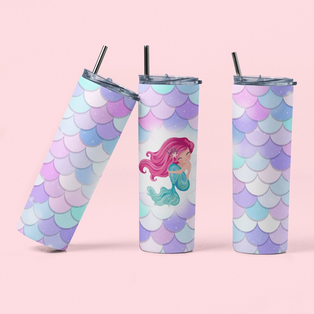 Pink Mermaid Skinny Tumbler Wrap | Purple Mermaid Scales | Kid Tumbler ...