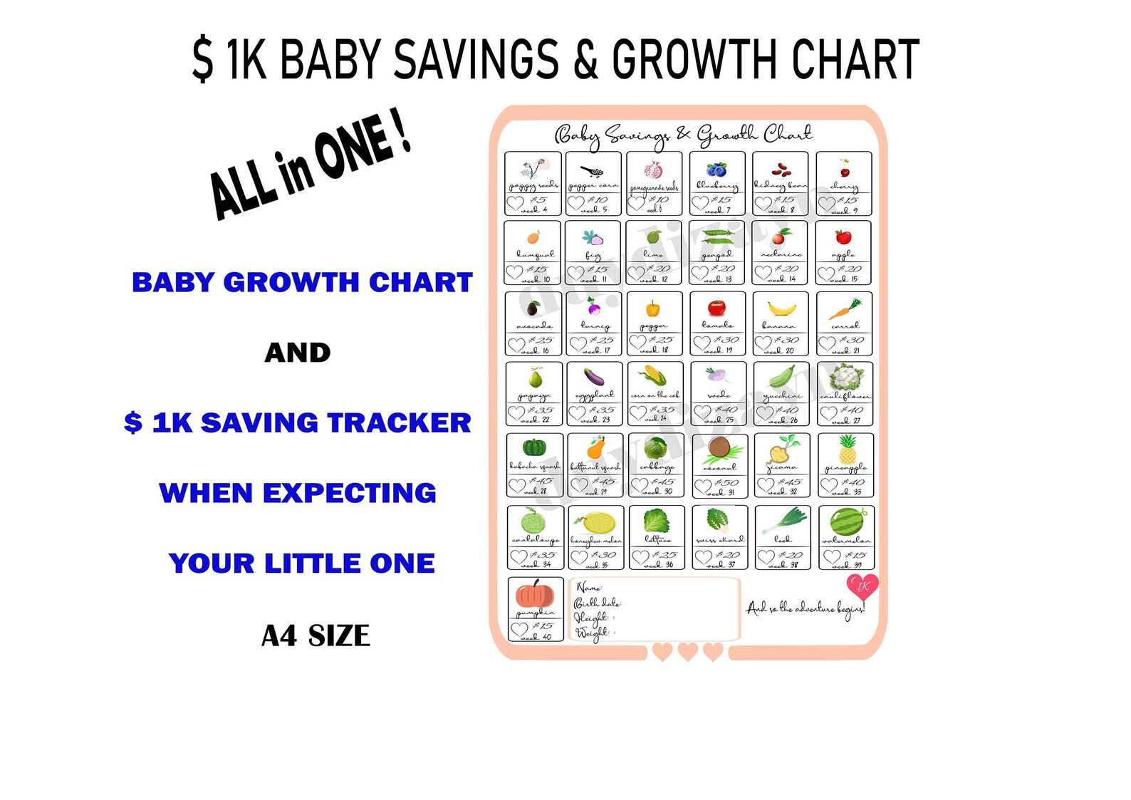 Baby Fund Planner With Growth Chart, Expecting Baby Savings Tracker ...