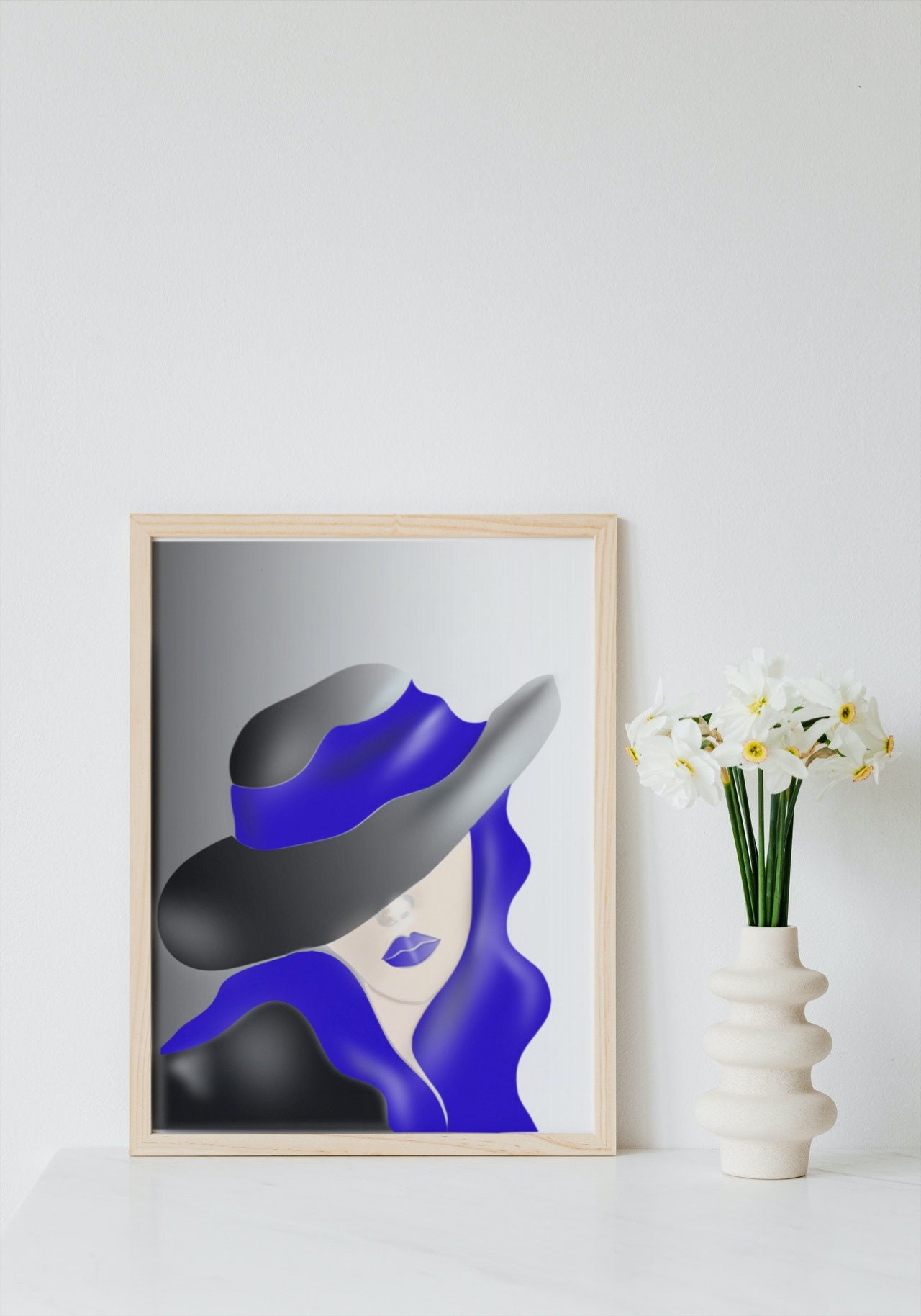 Blue Hair Woman Portrait Digital Art | Woman With Blue Hat Portrait ...